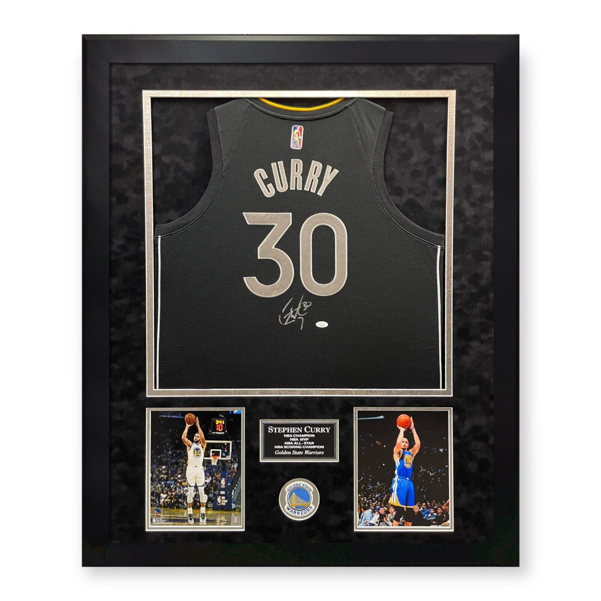 Stephen Curry Autographed Black Jersey Framed to 32x40 — ASG Memorabilia